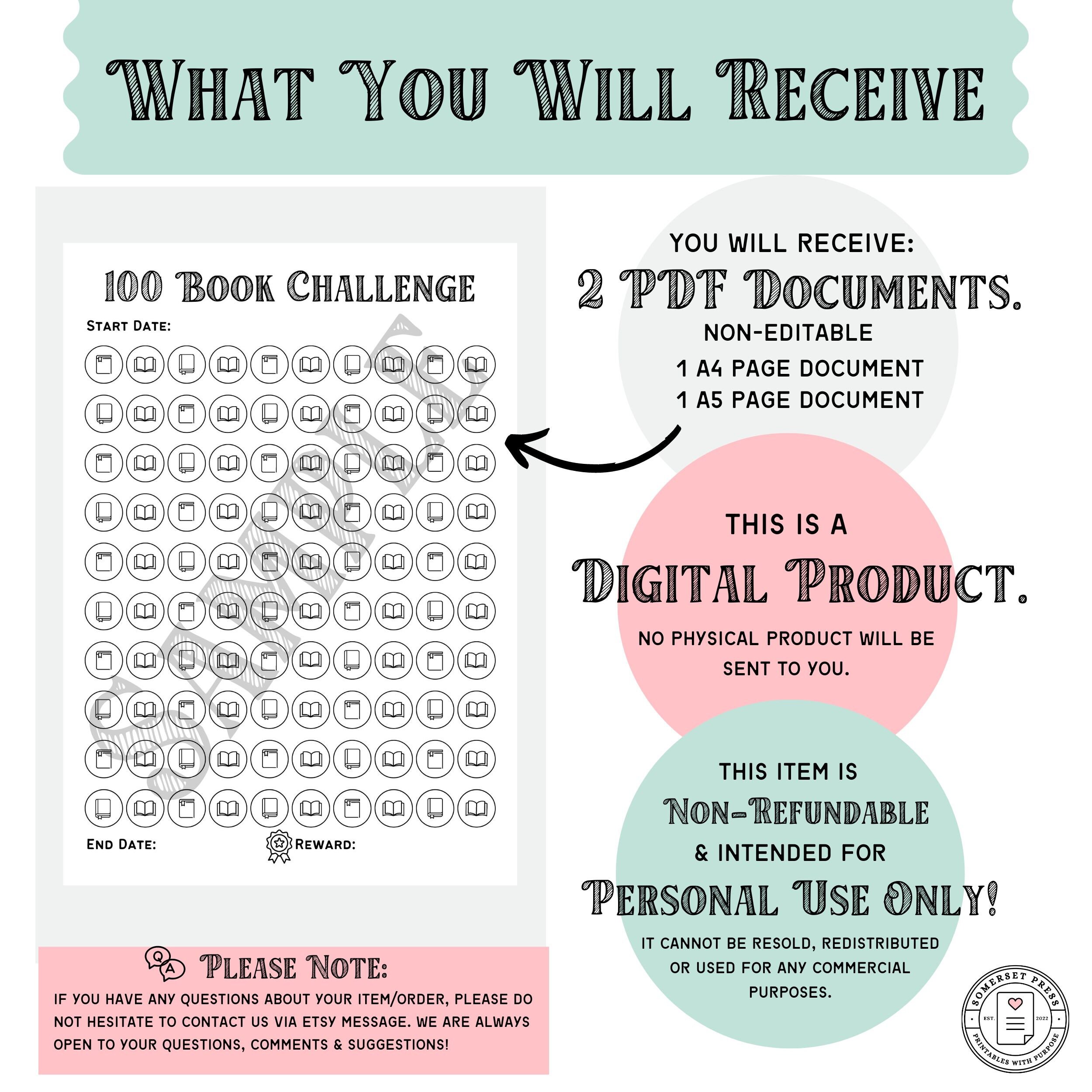 Book Challenge Tracker Printable Reading Journal Habit Tracker Book Log ...