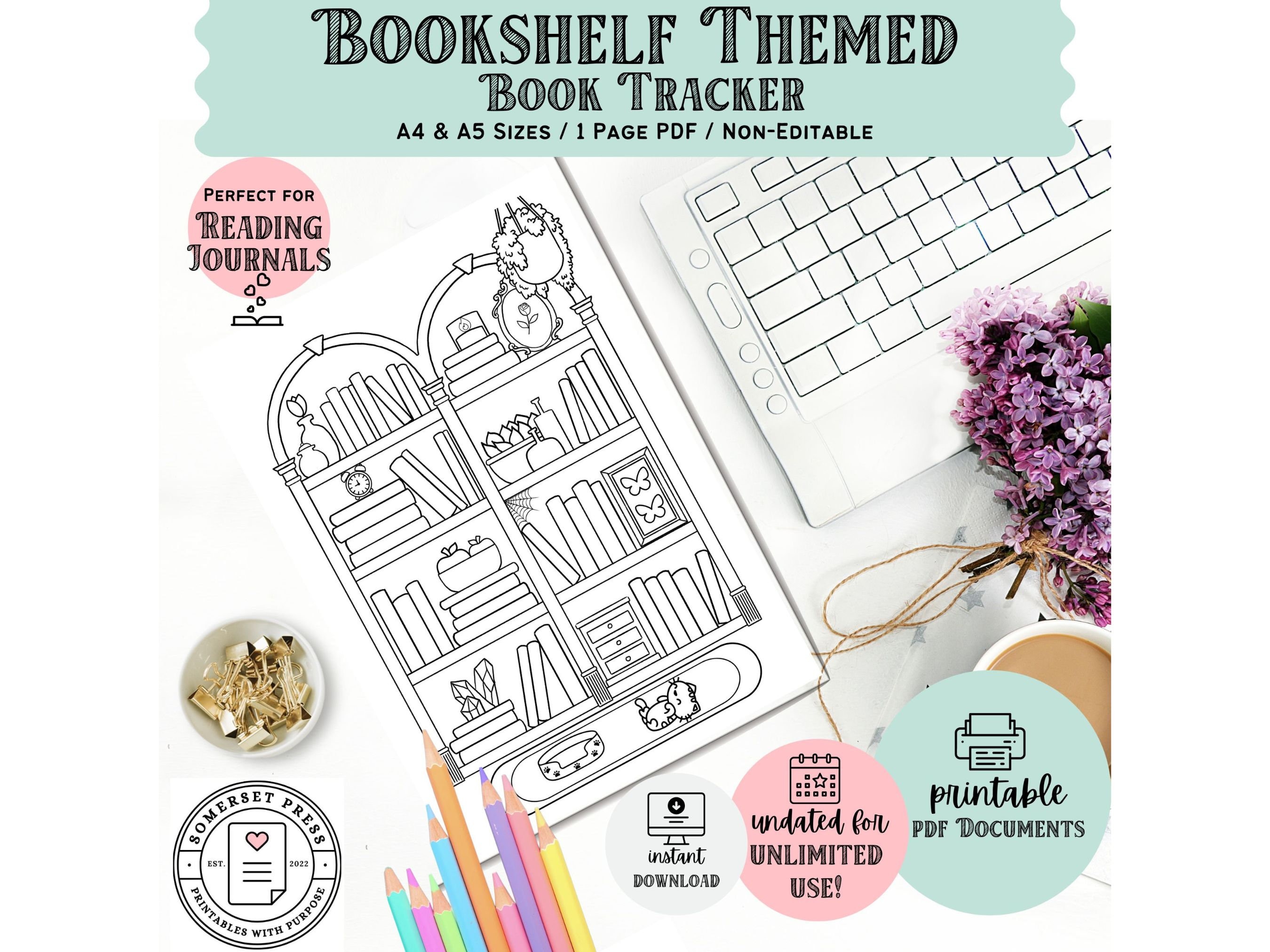 Bookshelf Book Tracker Printable A5 Planner Insert Book Log Reading ...