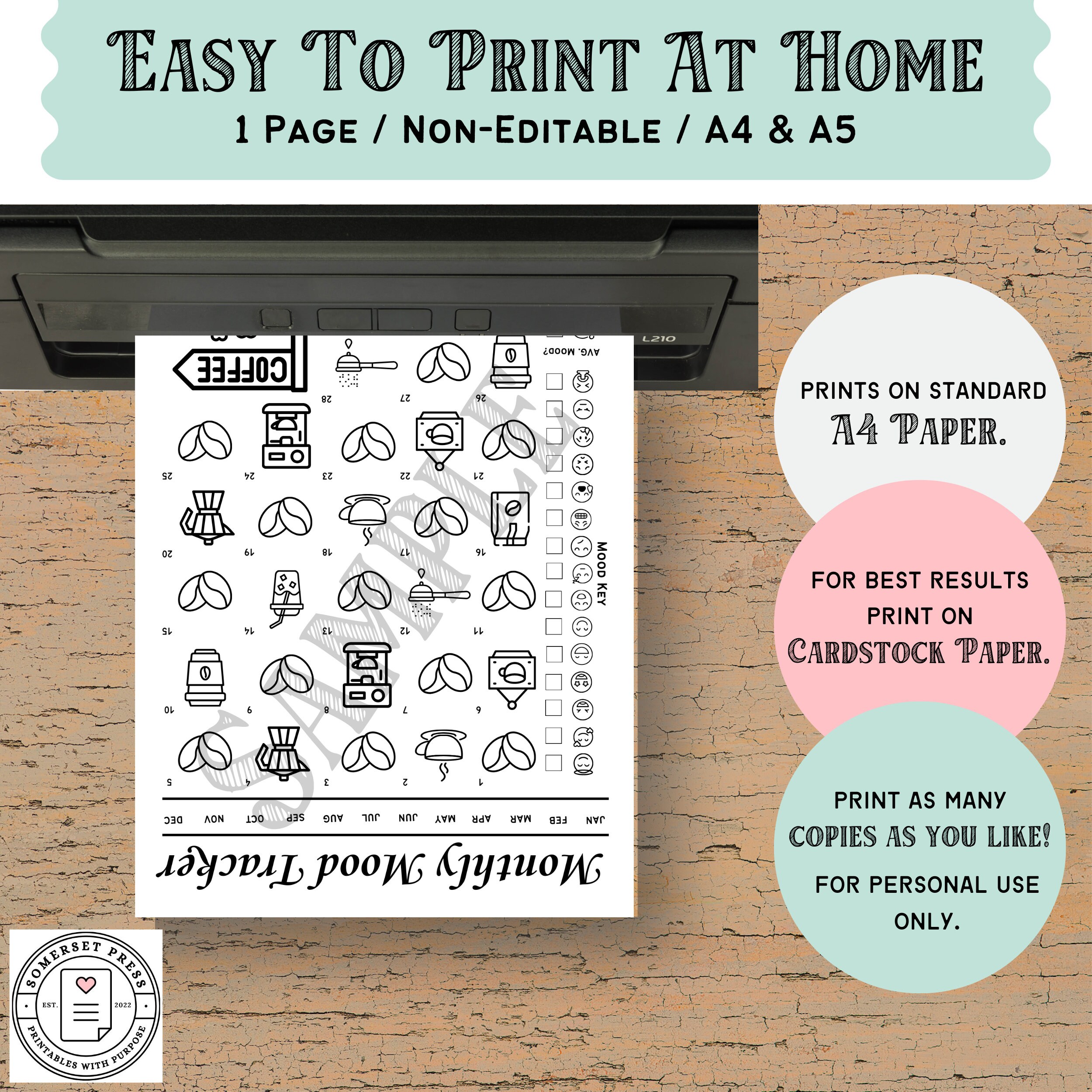 Coffee Mood Tracker Printable Bujo Template Undated Printable Planner ...