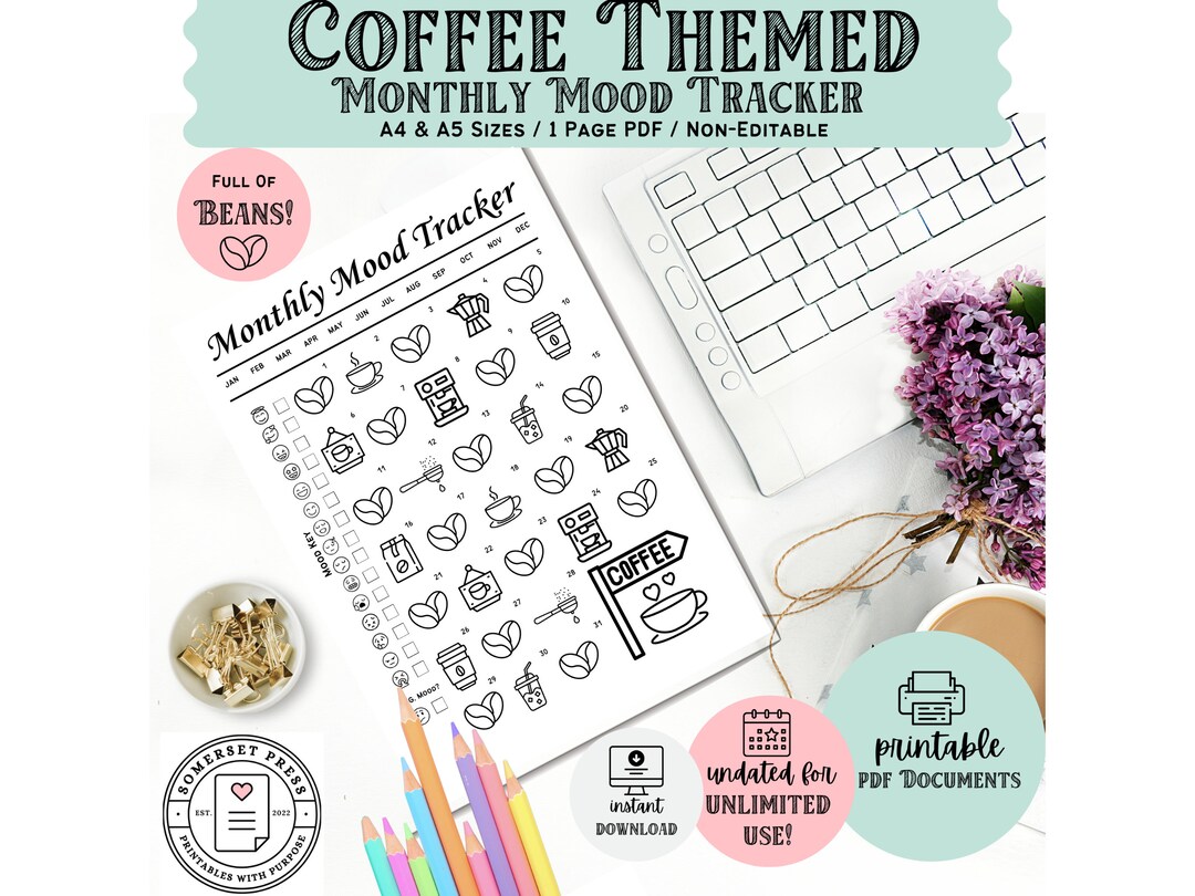Coffee Mood Tracker Printable Bujo Template Undated Printable Planner Mood Journal Anxiety ...