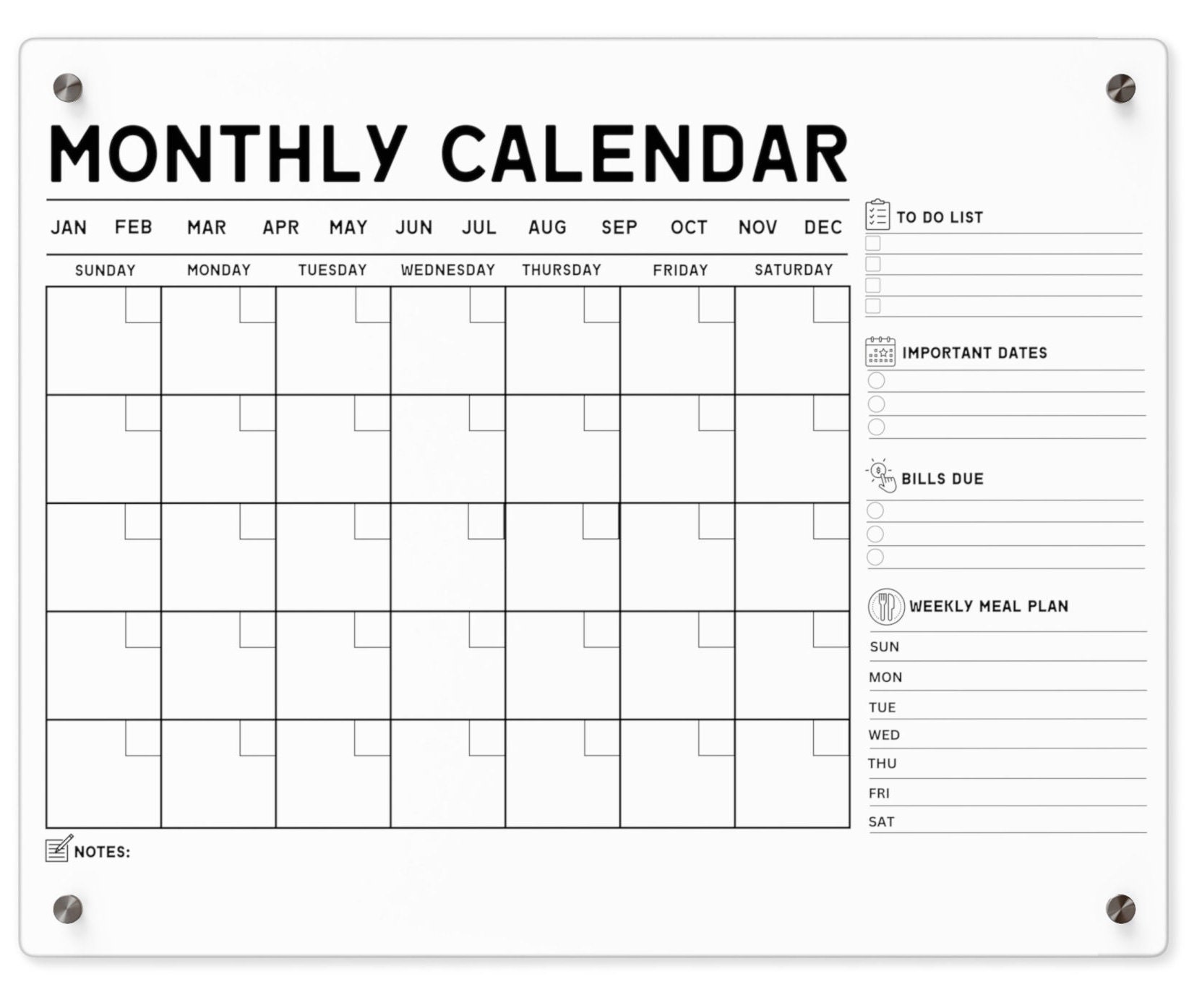 Acrylic Calendar for Wall Calendar Dry Erase Command Center Large Wall ...