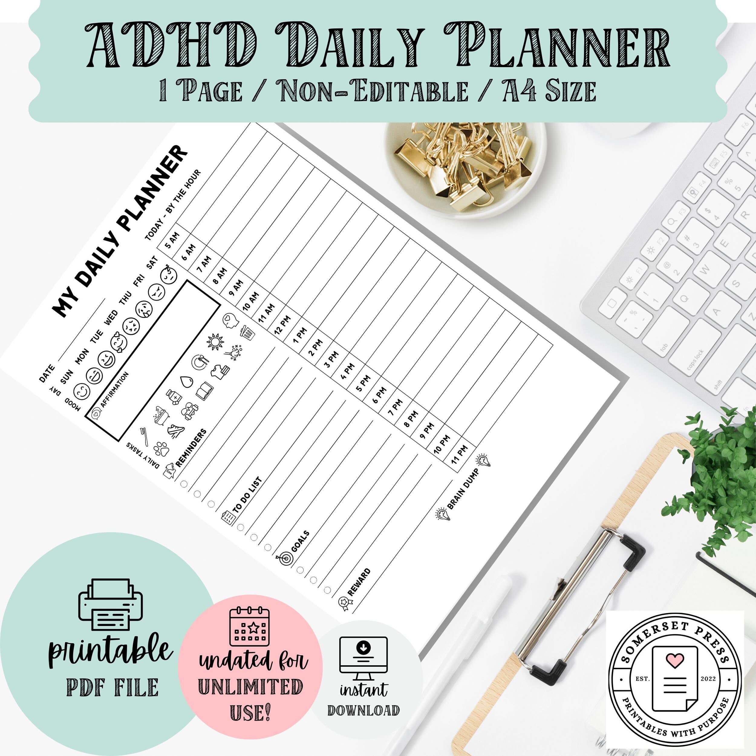 ADHD Planner Adult Daily Routine Hourly Planner Printable Task Tracker ...
