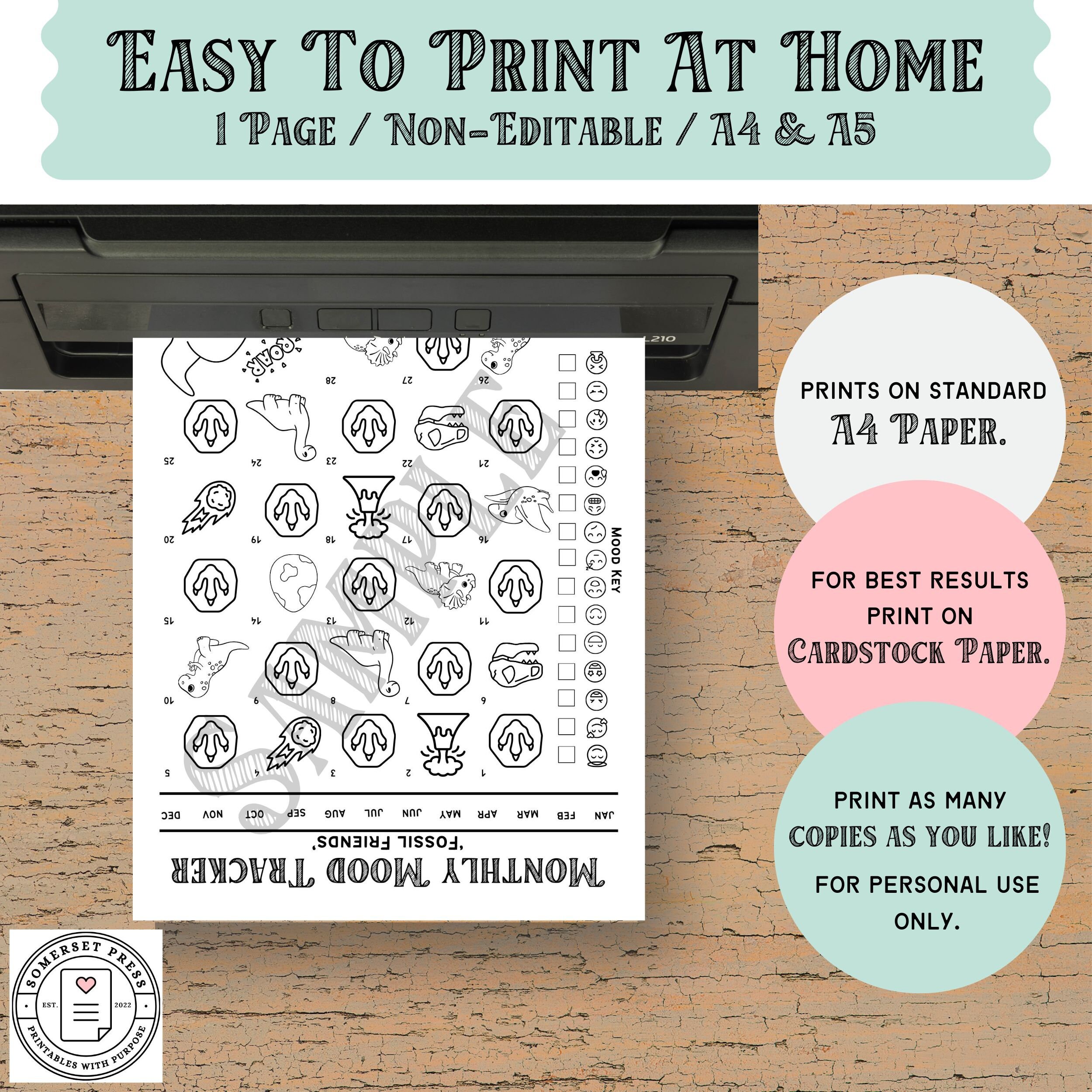 Cute Monthly Mood Tracker Printable Bujo Feelings Chart Undated Planner ...