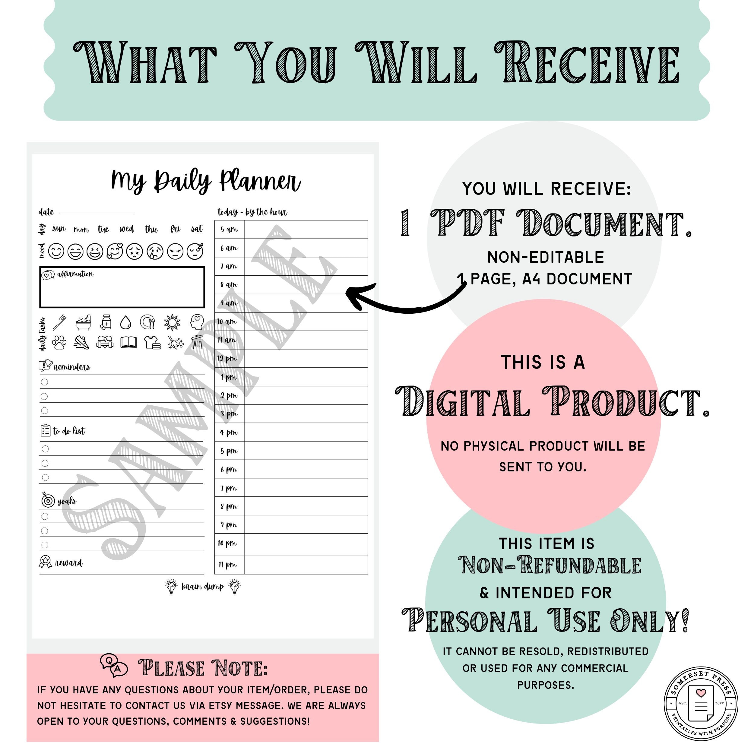 ADHD Planner Adult Daily Routine Hourly Planner Printable Task Tracker ...