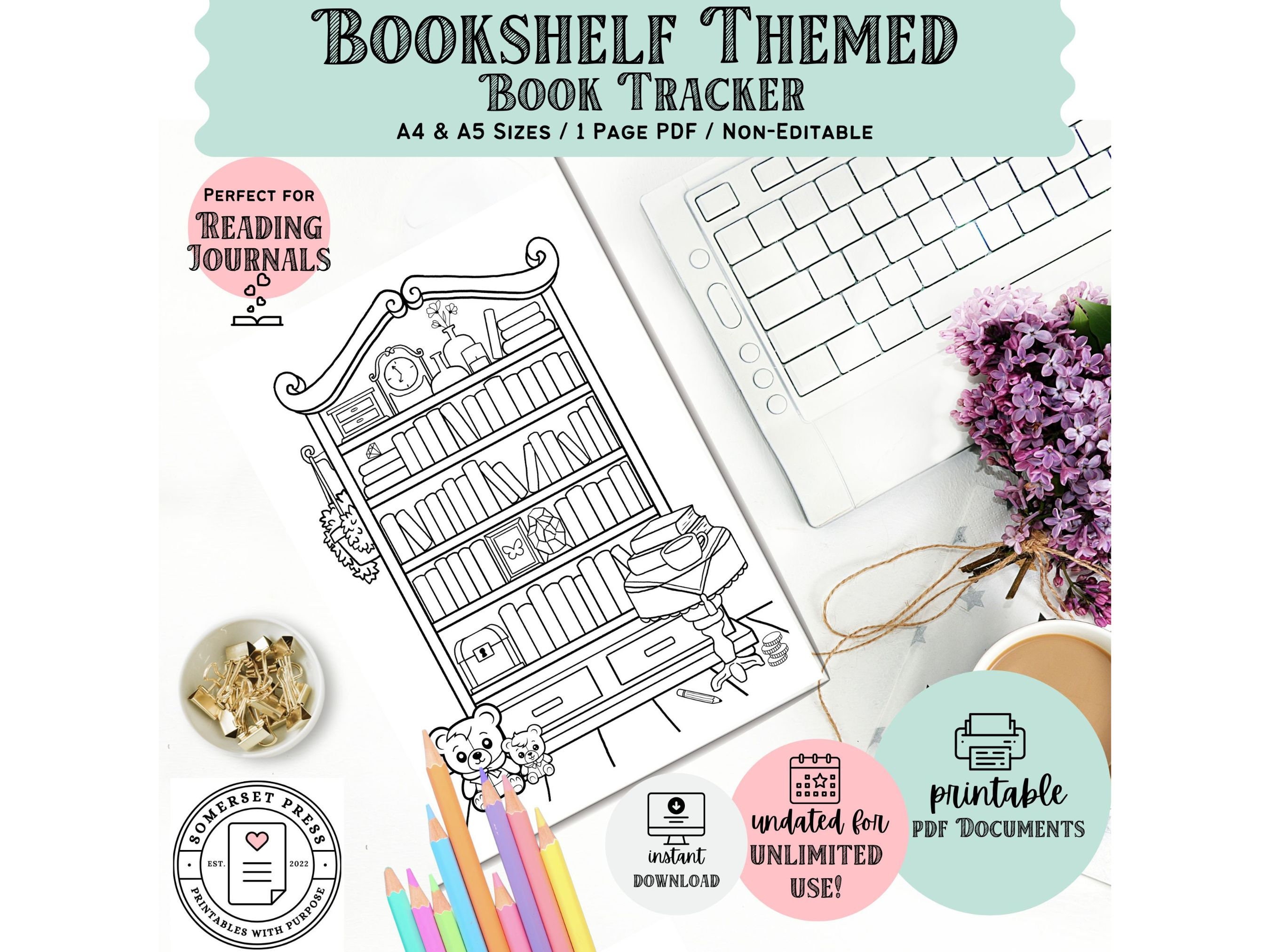 Bookshelf Book Tracker Printable A5 Planner Insert Book Log Reading ...