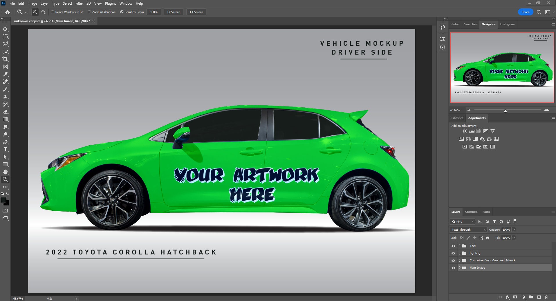 Vehicle Mockup Toyota Corolla Hatchback - Etsy