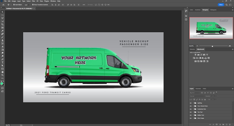 Vehicle Mockup - 2021 Ford Transit Cargo - Medium Roof - Etsy