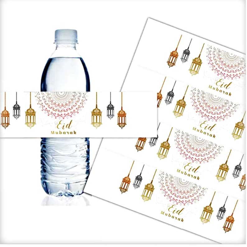 5pcs Eid Mubarak Bottle Labels Wrapper Self Adhesive Stickers Ramadan ...
