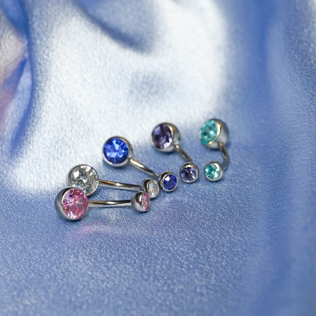 Galaxy Colour CZ GEM Belly Button Ring. Implant Grade Titanium Double ...