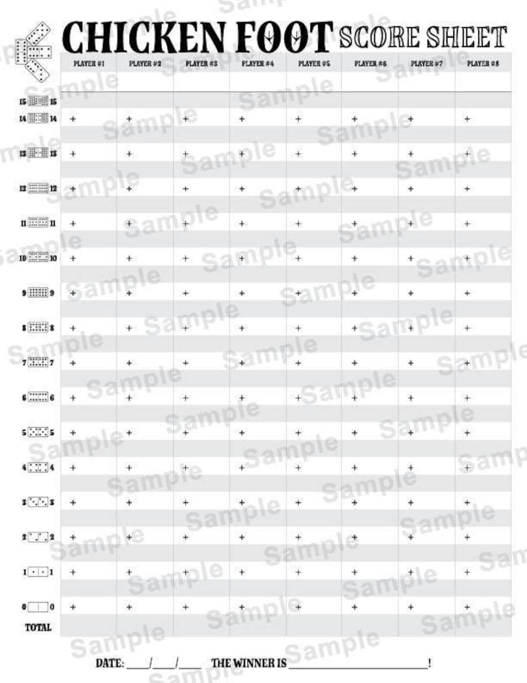 Chicken Foot Game Sheet, Dominos, Score Sheet, Game Night Printable ...