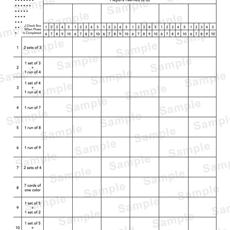 Phase 10 Printable Score Sheet - Etsy
