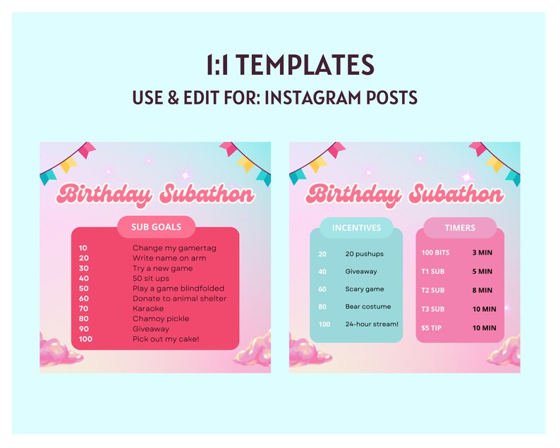 Birthday Subathon Template - Rainbow for Your Social Media! Cute ...