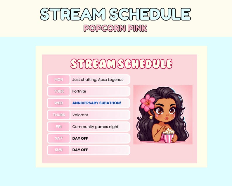Stream Schedule Template - Pink Cute Template for Your Socials! - Etsy