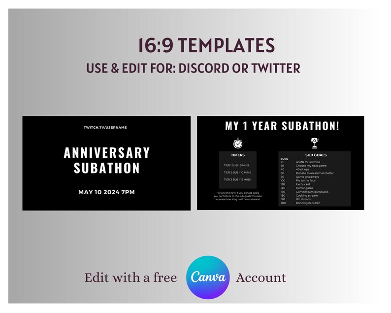TWITCH SUBATHON Template Social Media Full Bundle - Minimalist Black ...