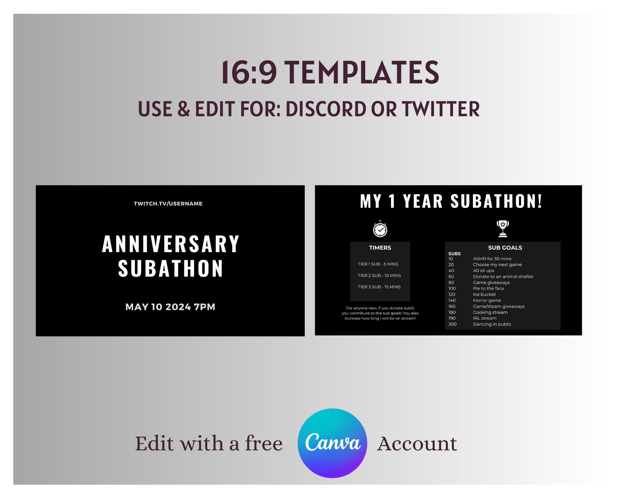 TWITCH SUBATHON Template Social Media Full Bundle - Minimalist Black ...