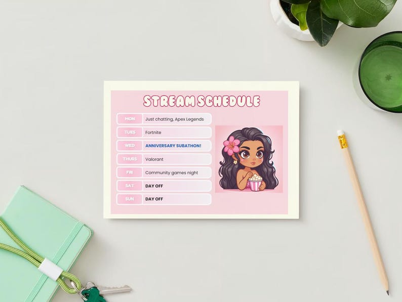 Stream Schedule Template - Pink Cute Template for Your Socials! - Etsy