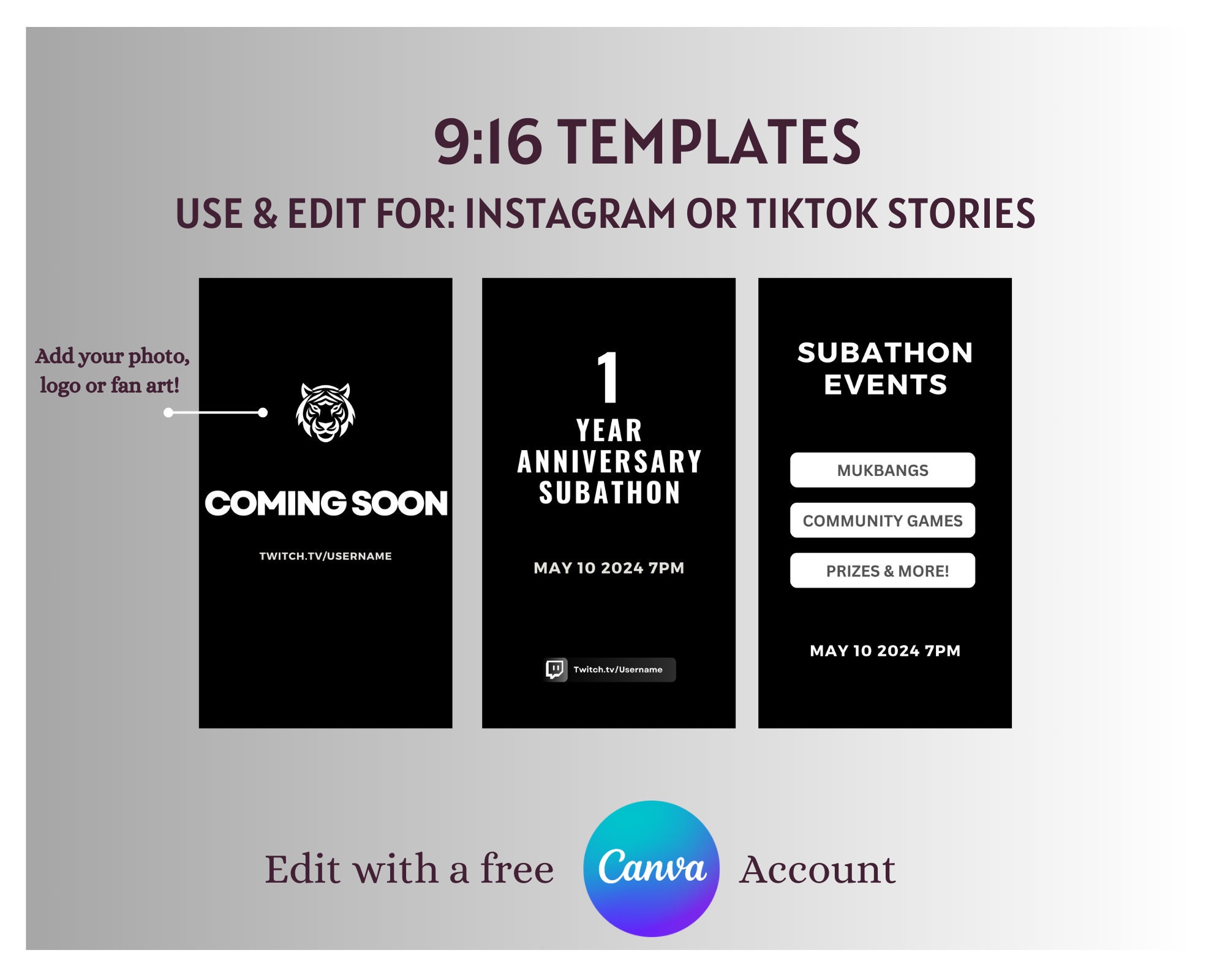 TWITCH SUBATHON Template Social Media Full Bundle - Minimalist Black ...