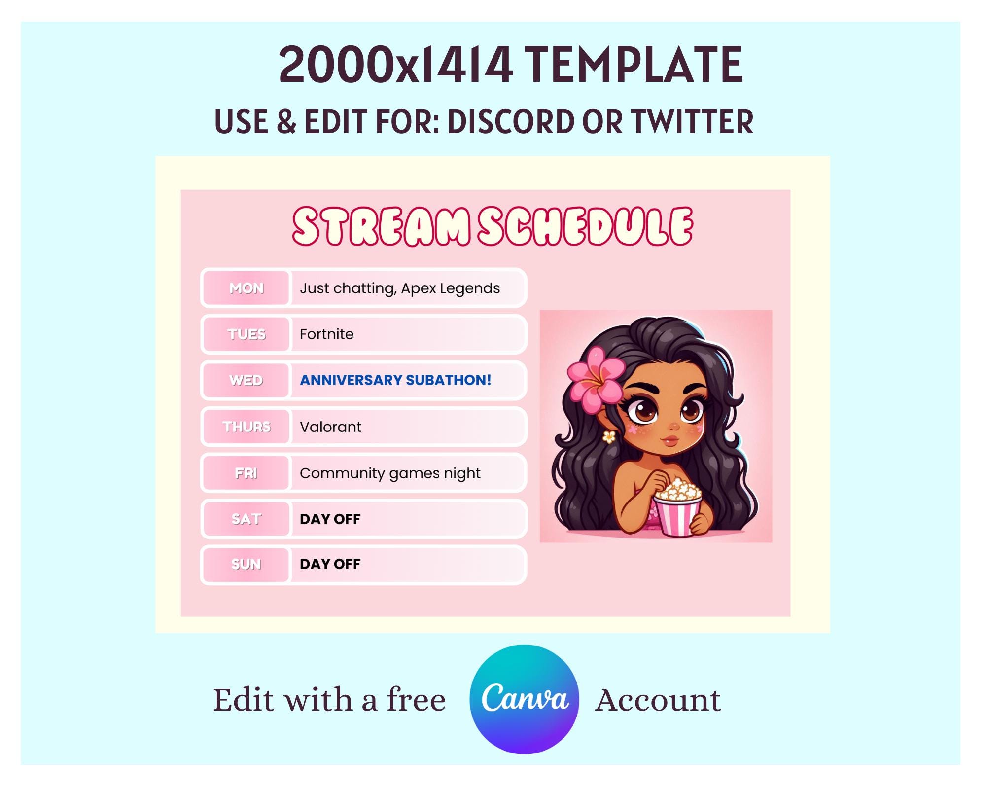 Stream Schedule Template - Pink Cute Template for Your Socials! - Etsy