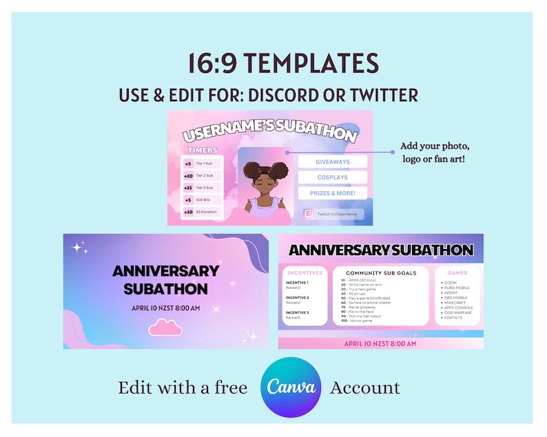 TWITCH SUBATHON Template Social Media Full Bundle - Candy Skies ...
