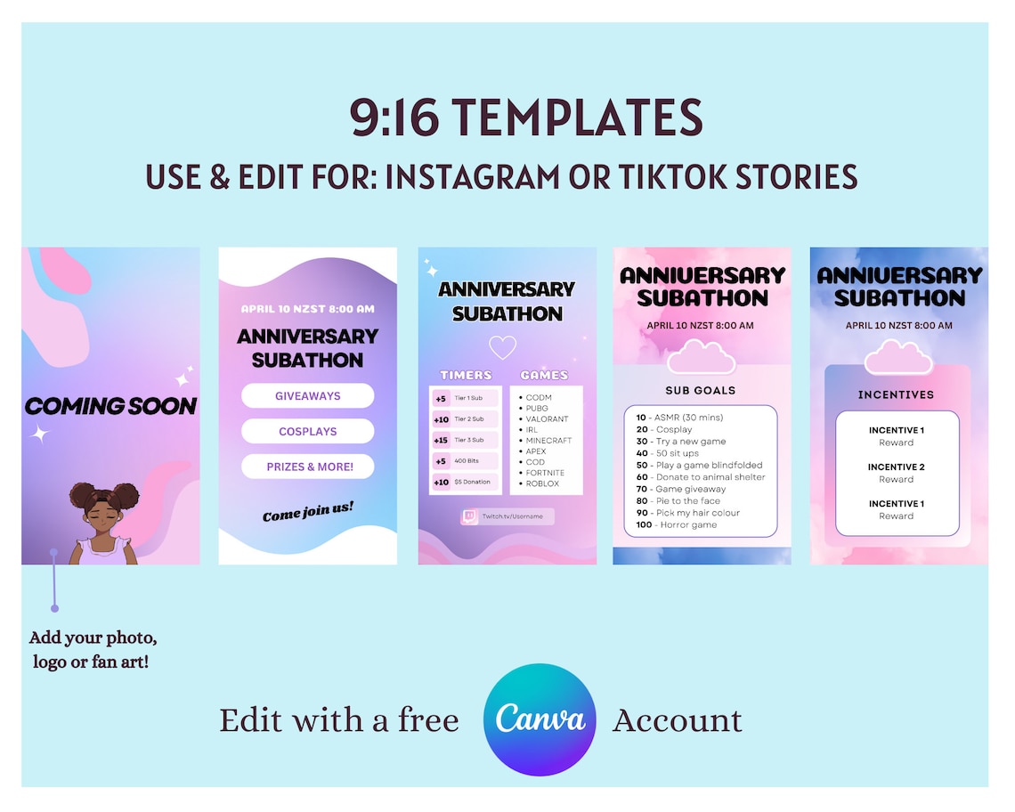 TWITCH SUBATHON Template Social Media Full Bundle - Candy Skies ...