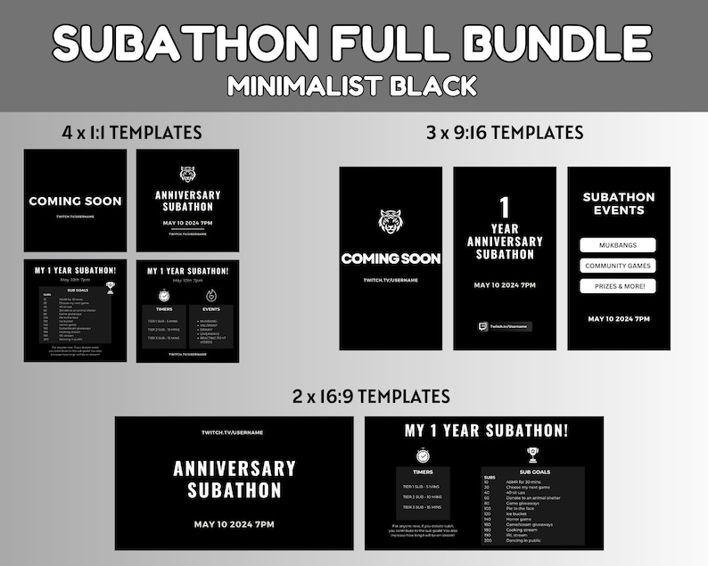 TWITCH SUBATHON Template Social Media Full Bundle - Minimalist Black ...