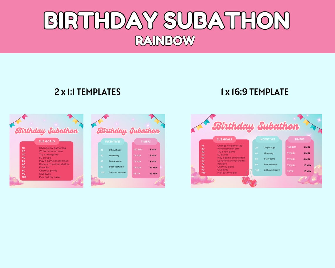 Birthday Subathon Template - Rainbow for Your Social Media! Cute ...