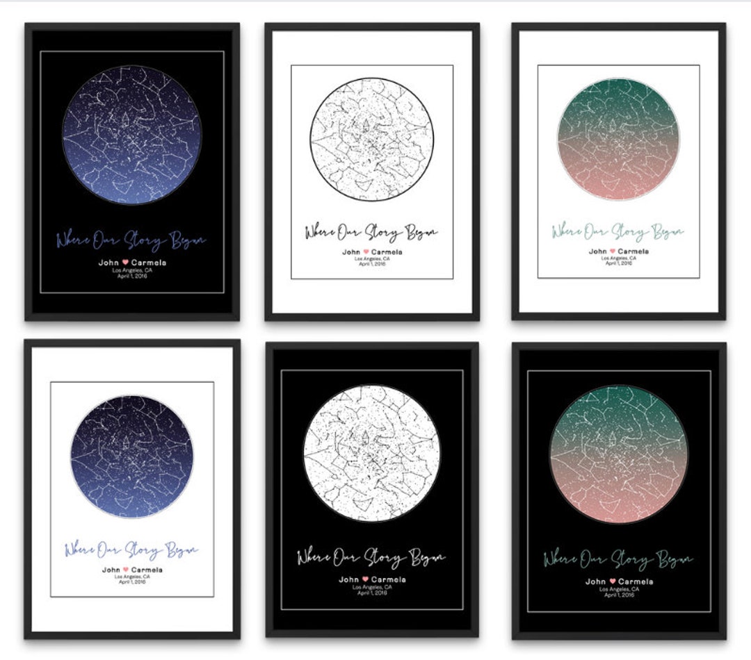Custom Constellation Map, Star Map Print by Date, Framed,wedding Couple ...