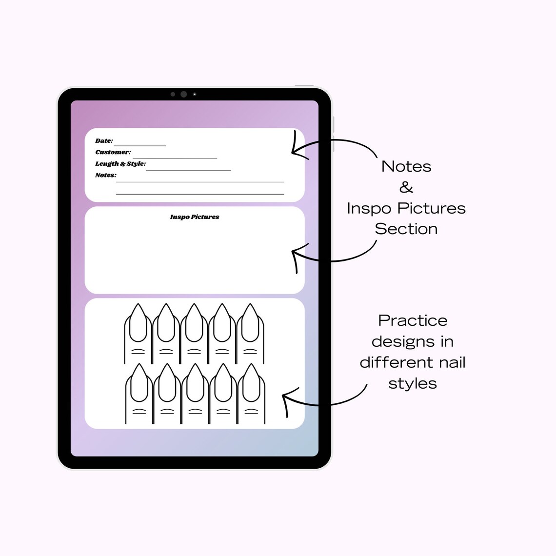 Every Nail Shape Template Nail Design Practice Nail Artist Design ...