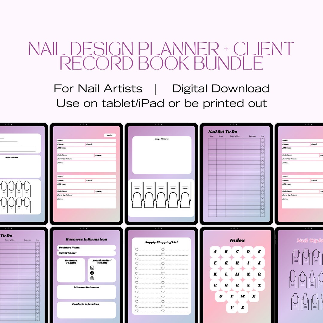 Nail Art Template Bundle PDF Digital Download Nail Artist Client Record ...