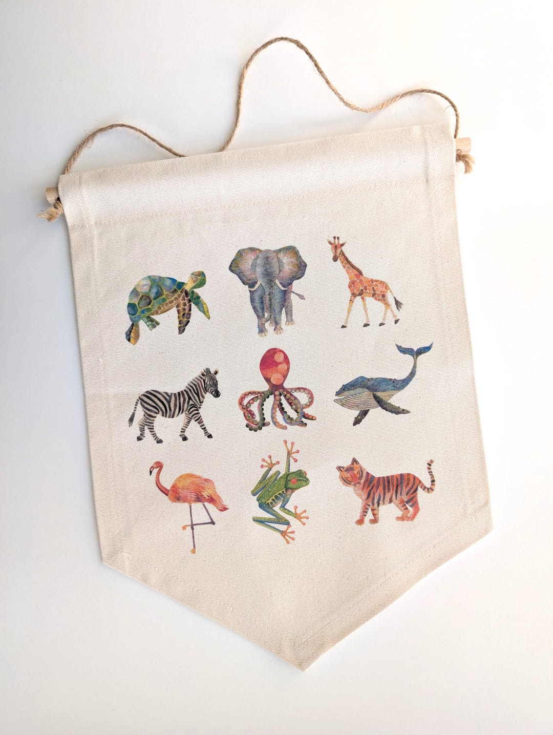 Wild Animals - Shield Banner Wall Hanging 11"x15" Natural Cotton Canvas ...