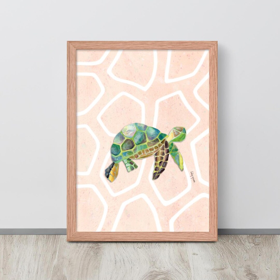 Sea Turtle & Shell - Framed Art Print - Painted Cut Paper Art, Ocean ...