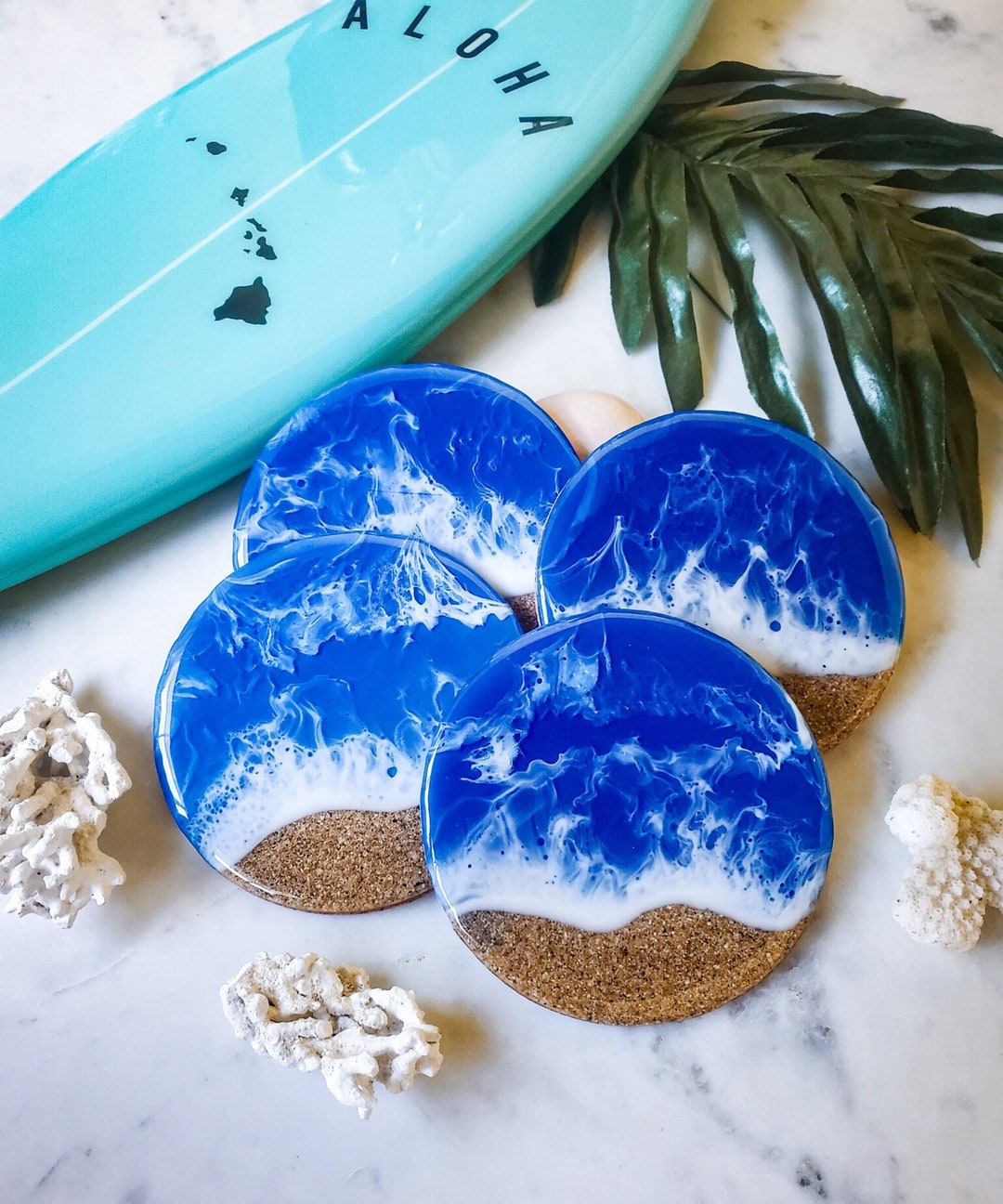 Custom Ocean Wave Aqua Resin Coaster Set of 4 Resin Ocean Coaster ...