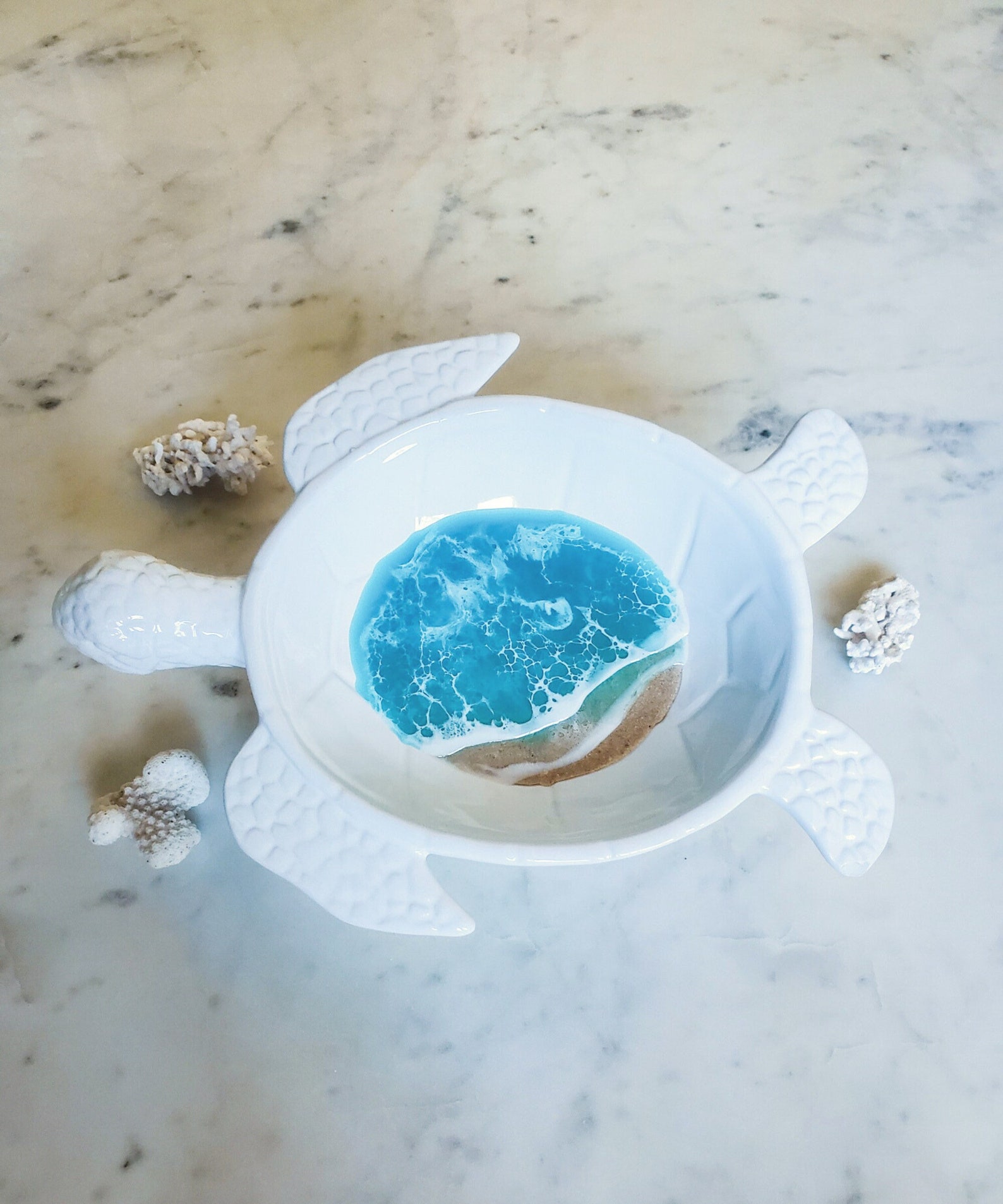 Ceramic Turtle Bowl Ocean Wave Decorative Dish Epoxy Resin Ocean Bowl ...
