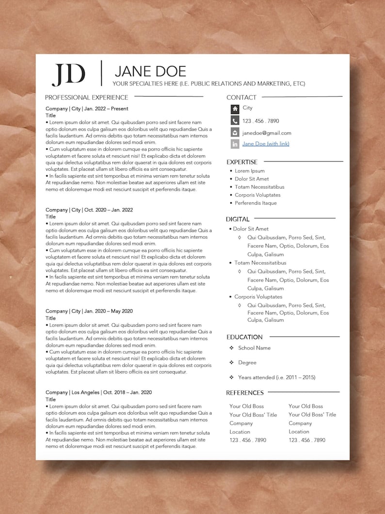Resume Template for Word - Sophisticated, Simple and Organized - Etsy