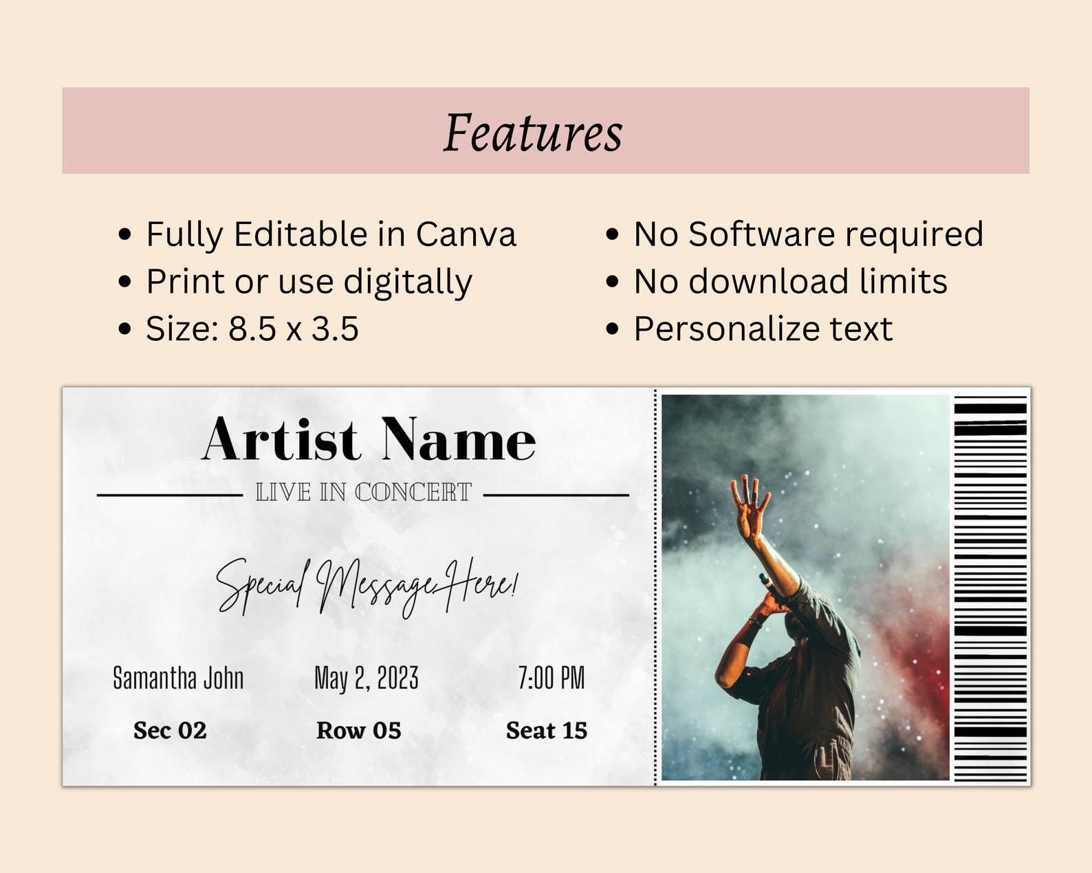 EDITABLE Concert Ticket Canva Template Customize to Your Liking Music ...