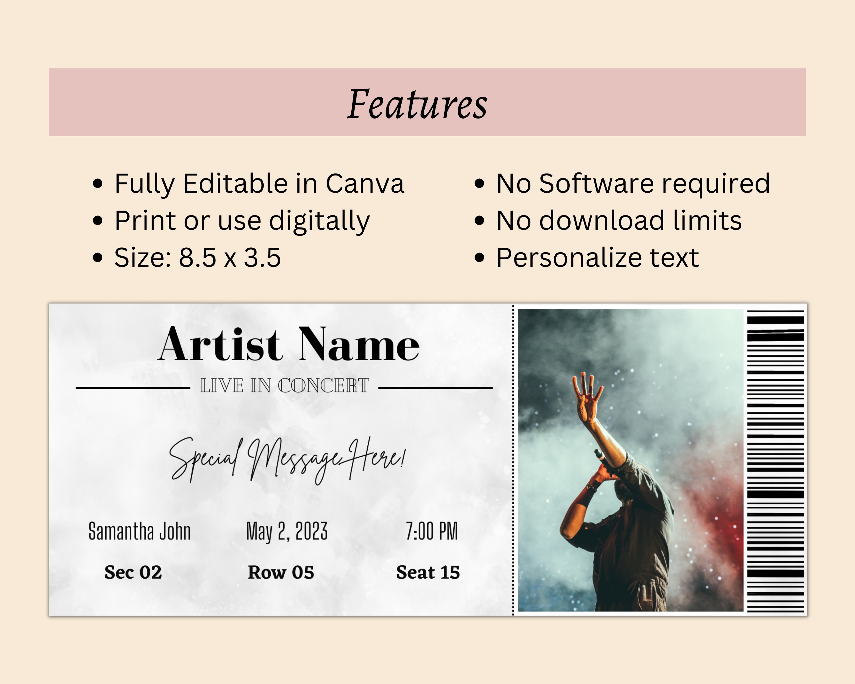 EDITABLE Concert Ticket Canva Template Customize to Your Liking Music ...