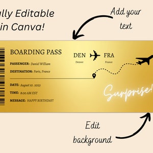 EDITABLE Golden Ticket Boarding Pass Canva Template | Printable Airline ...