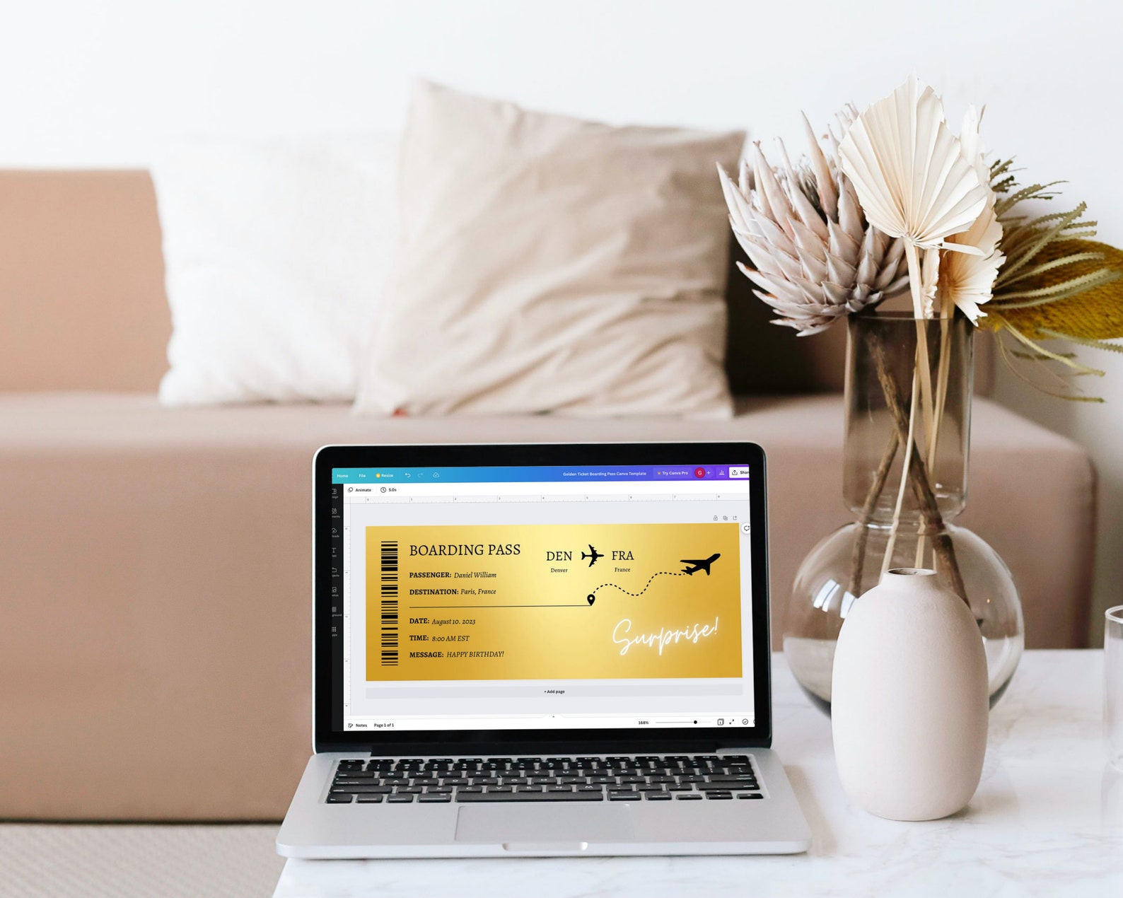 EDITABLE Golden Ticket Boarding Pass Canva Template | Printable Airline ...