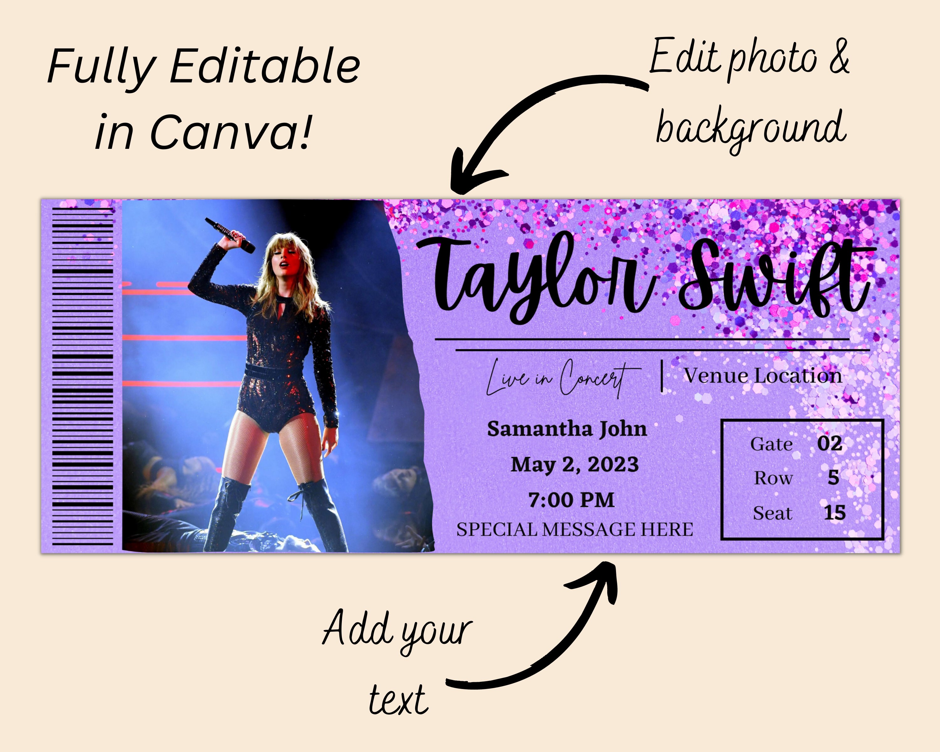 EDITABLE Concert Ticket Canva Template | Printable Concert Ticket ...