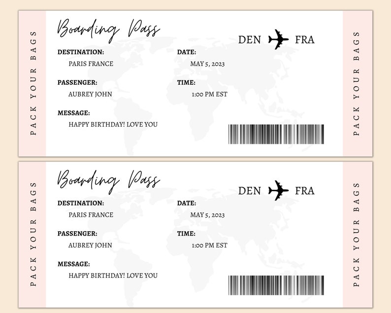 EDITABLE Boarding Pass- Pack Your Bags Canva Template | Printable ...