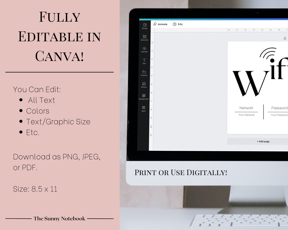 Editable Wifi Password Sign Wifi Code Printable Guest Room Printable ...