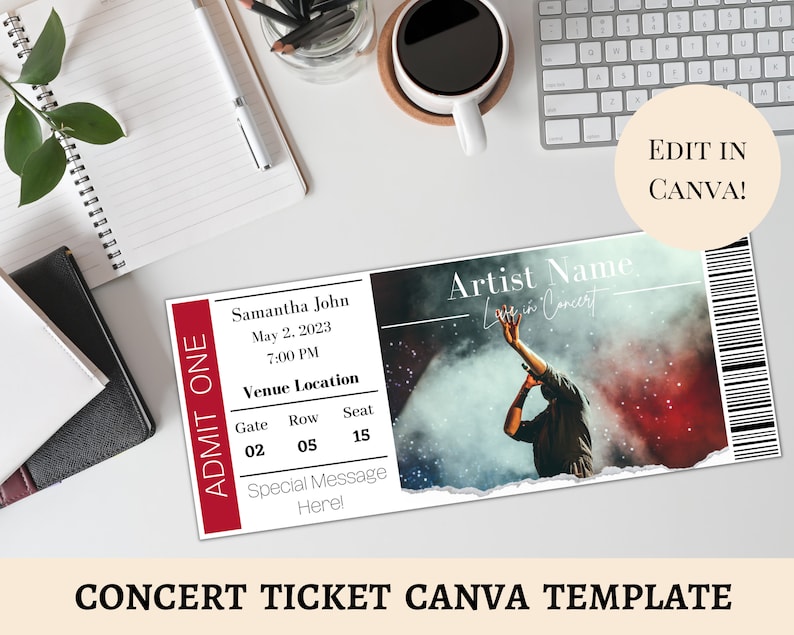 EDITABLE Concert Ticket Canva Template Customizable Ticket Gift ...