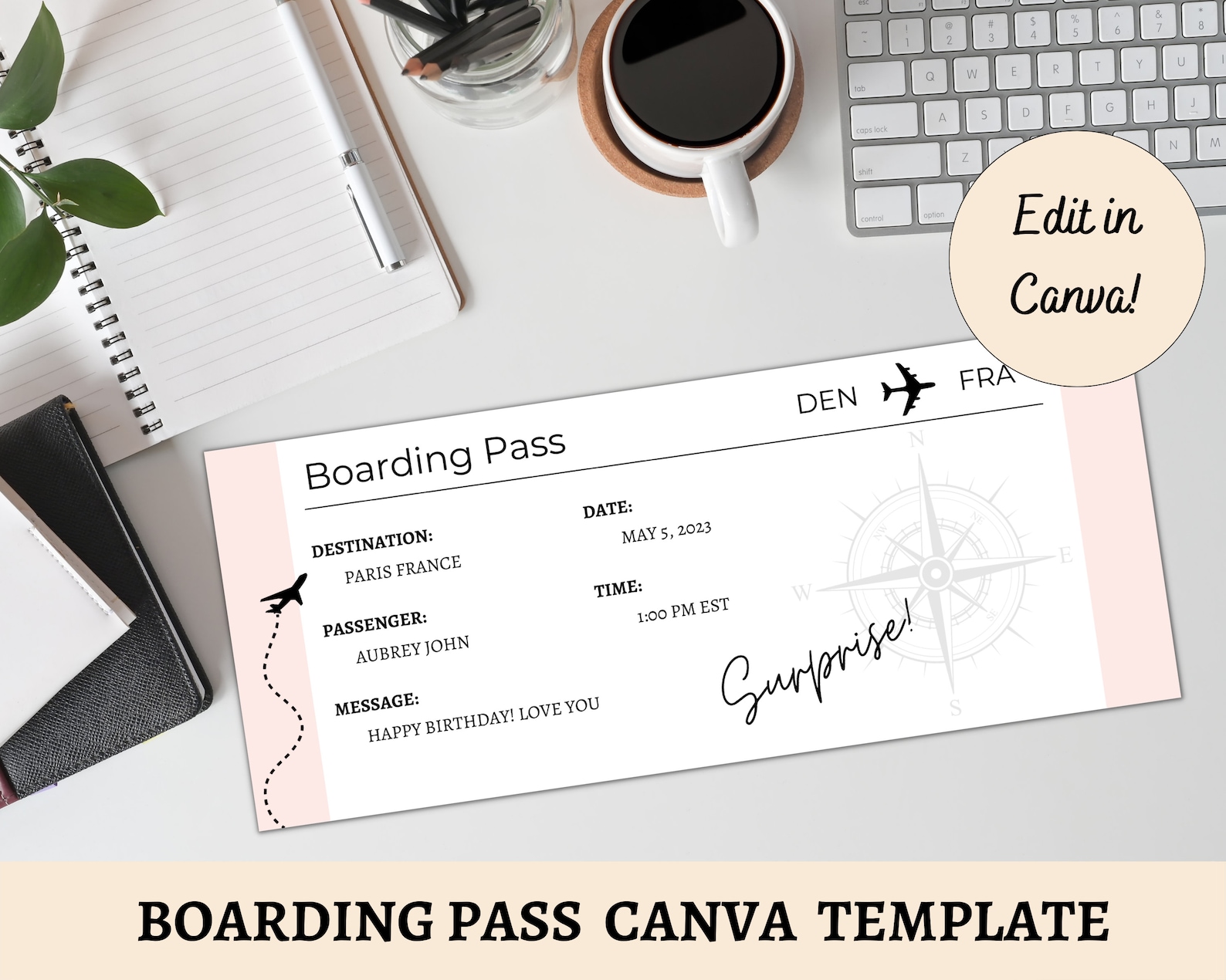 EDITABLE Compass Boarding Pass Canva Template | Compass Ticket ...