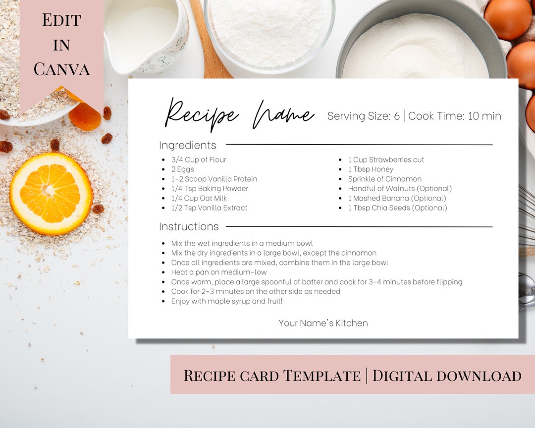 Modern Recipe Card | Kitchen Recipe Card | Customizable Recipe Card ...