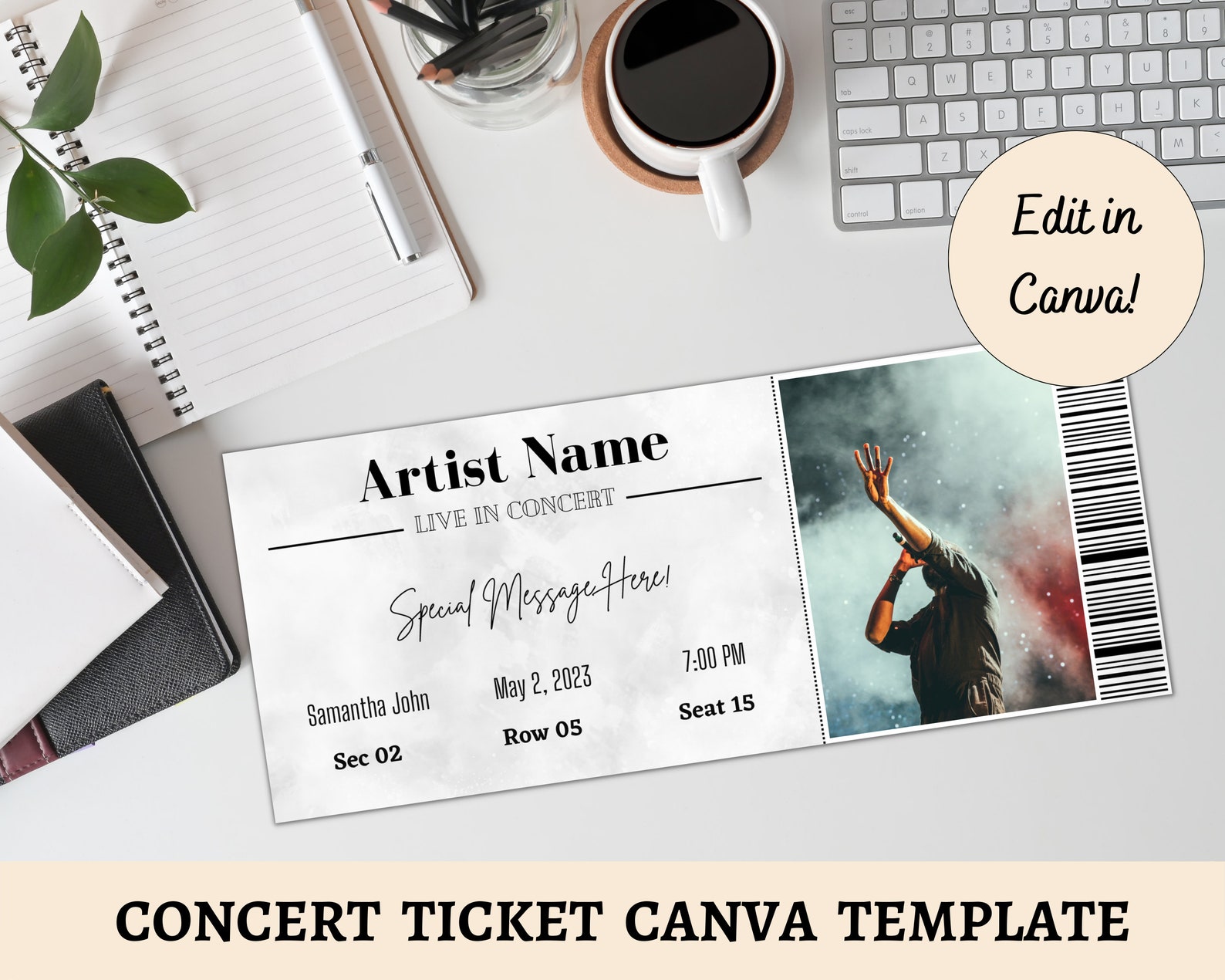 EDITABLE Concert Ticket Canva Template | Customize to Your Liking ...