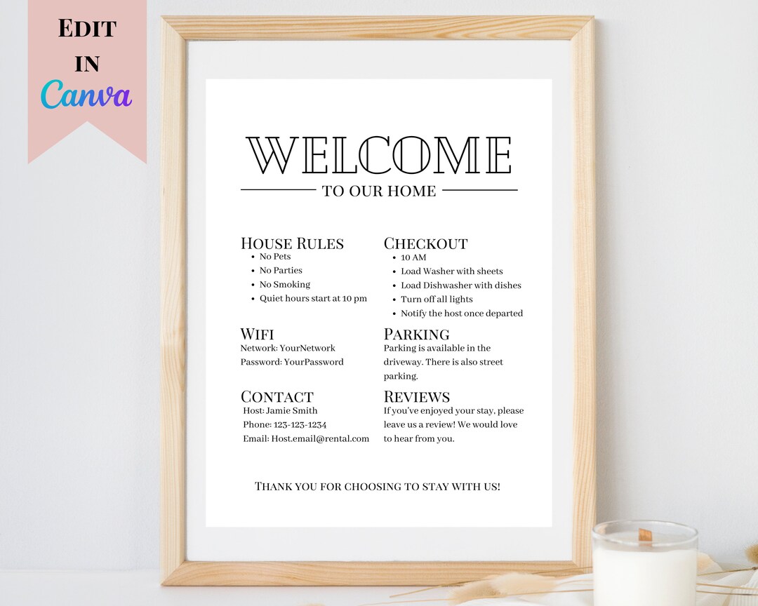 Customizable Welcome Sign for VRBO | Guest Arrival Poster | Things to ...