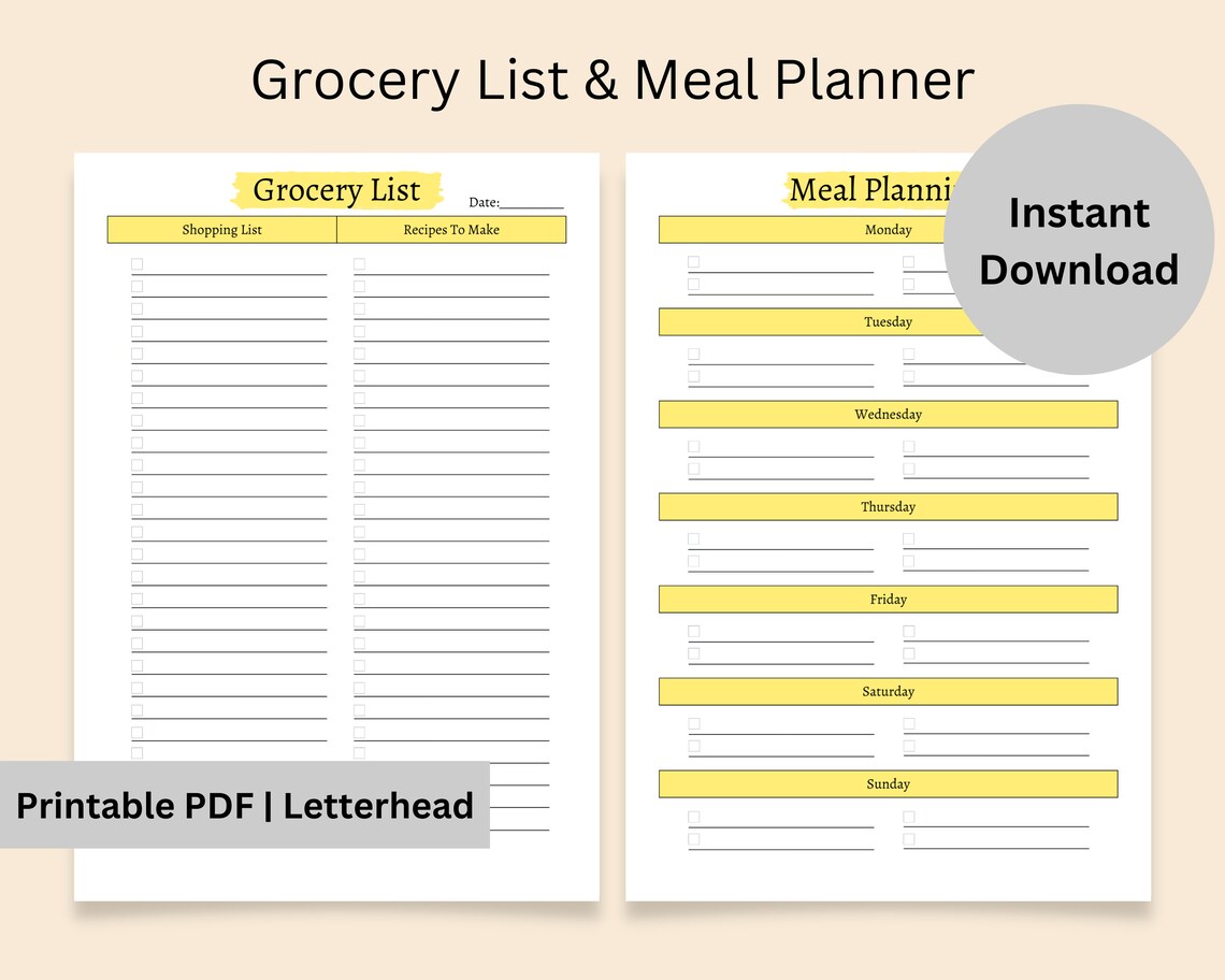 Grocery List Template | Shopping List | Weekly Meal Planner | Groceries ...