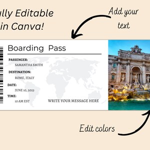EDITABLE Boarding Pass W/ Image Canva Template | Printable Plane Ticket ...