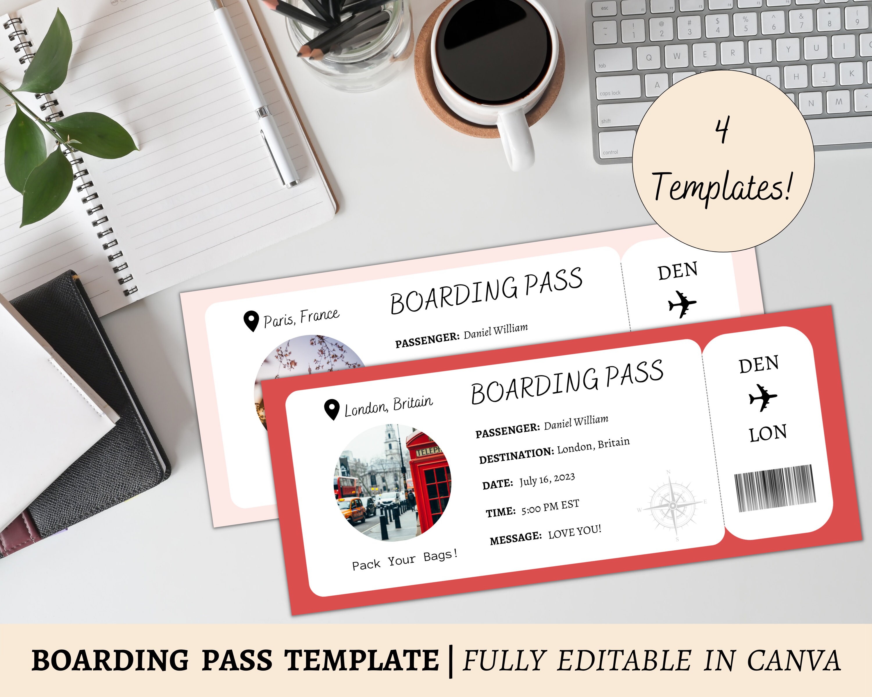 EDITABLE Boarding Pass Canva Template | Printable Airline Ticket ...