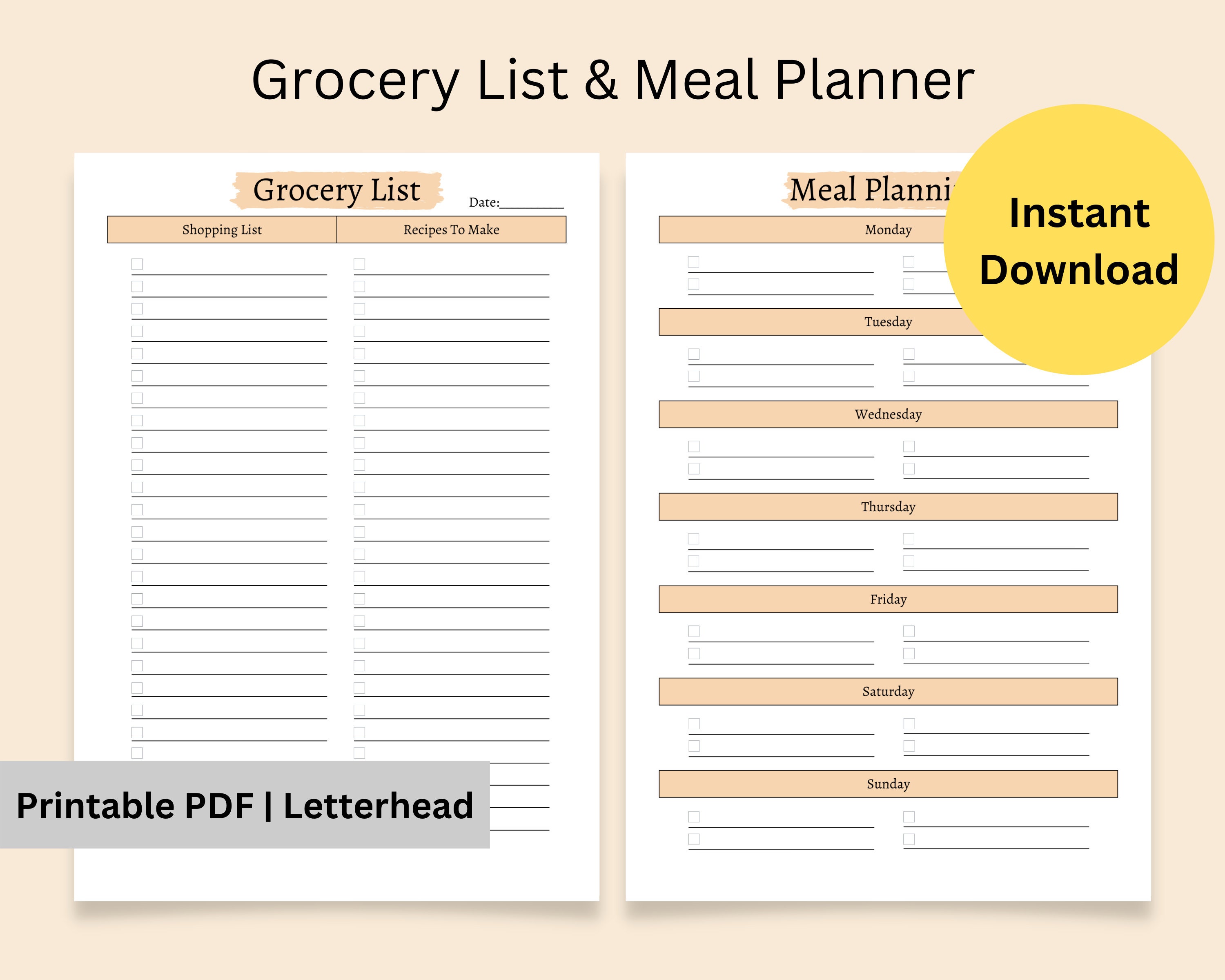 Grocery List Template | Shopping List | Weekly Meal Planner | Groceries ...